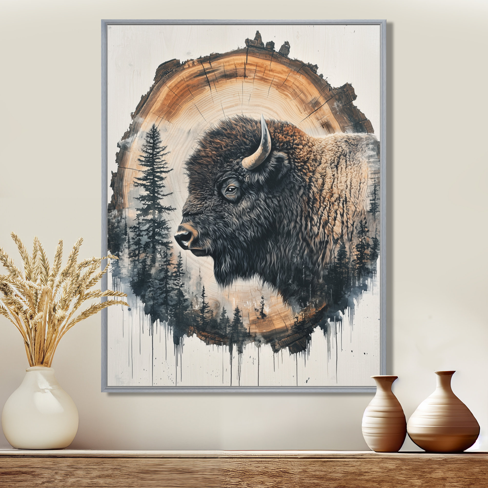 Millwood Pines Geronda American Bison Head On Wood Slide I - Bison Wall ...