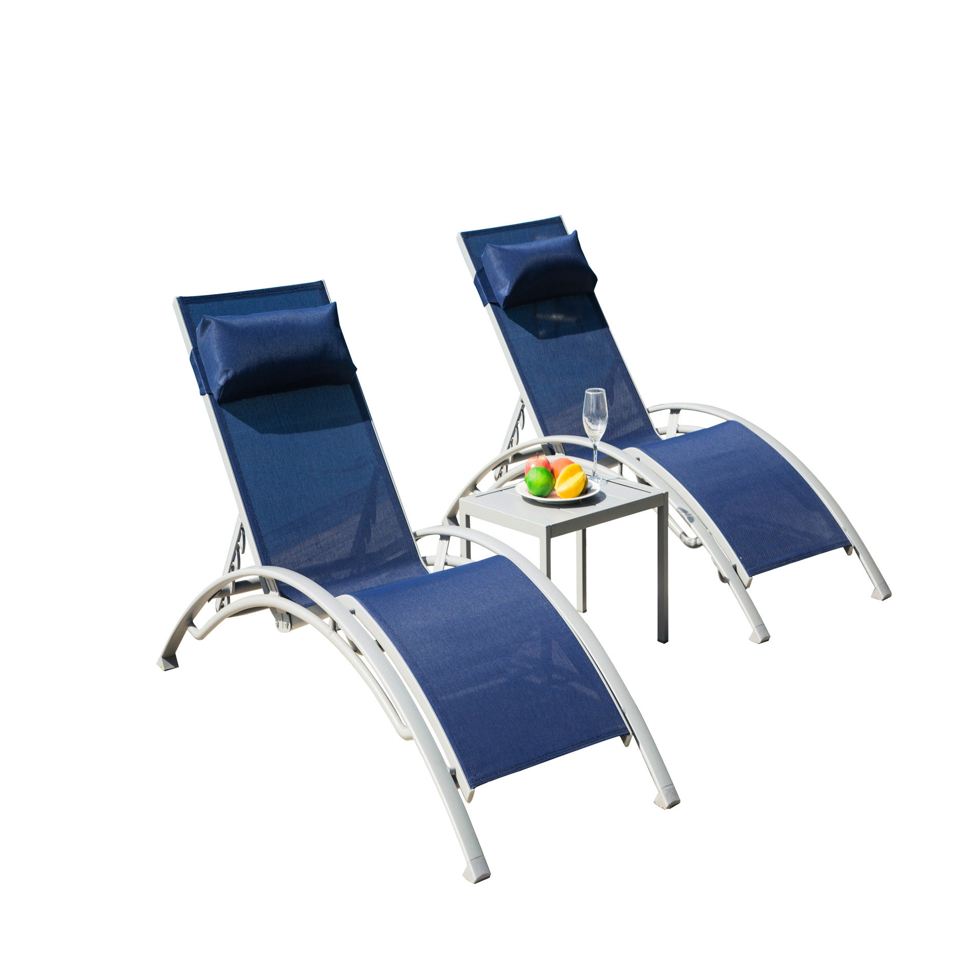 Latitude Run® 3 Outdoor Pool Lounge Chairs - Blue Adjustable Aluminum ...