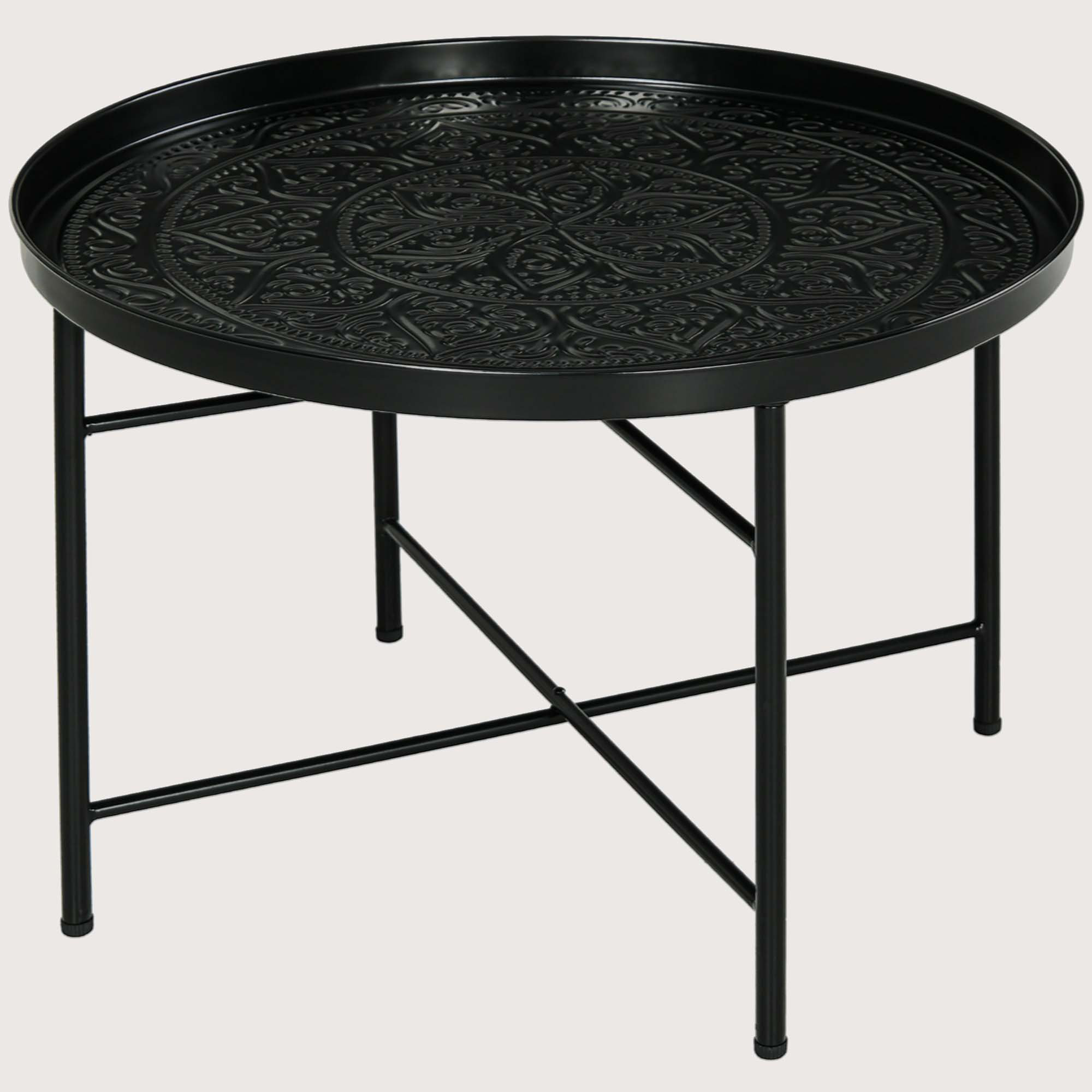Bungalow Rose 24" Round Coffee Table With Hammered Tray Top, Vintage ...