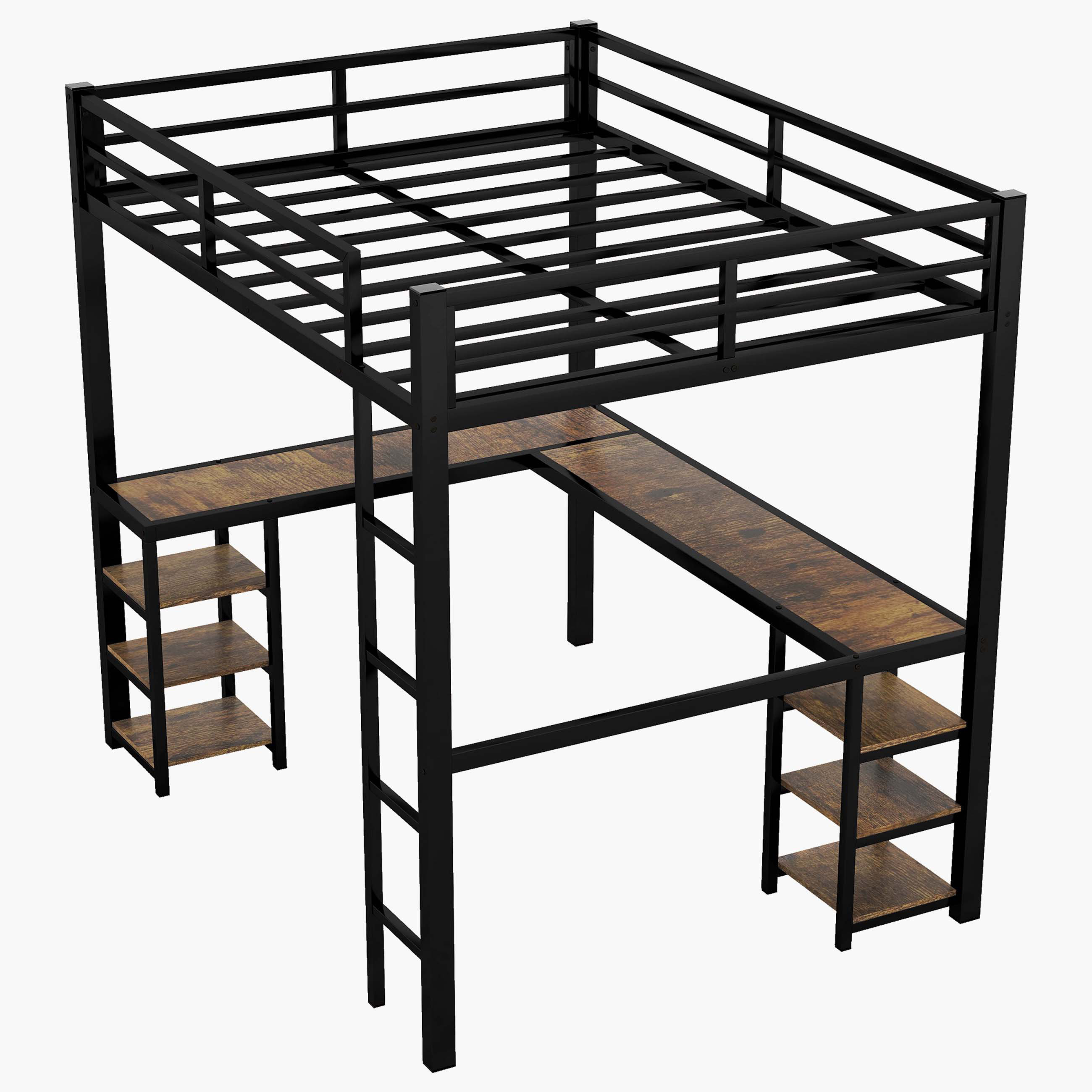 Mason & Marbles Full Metal Bed with Desk and Shelves, Bed with Ladder ...