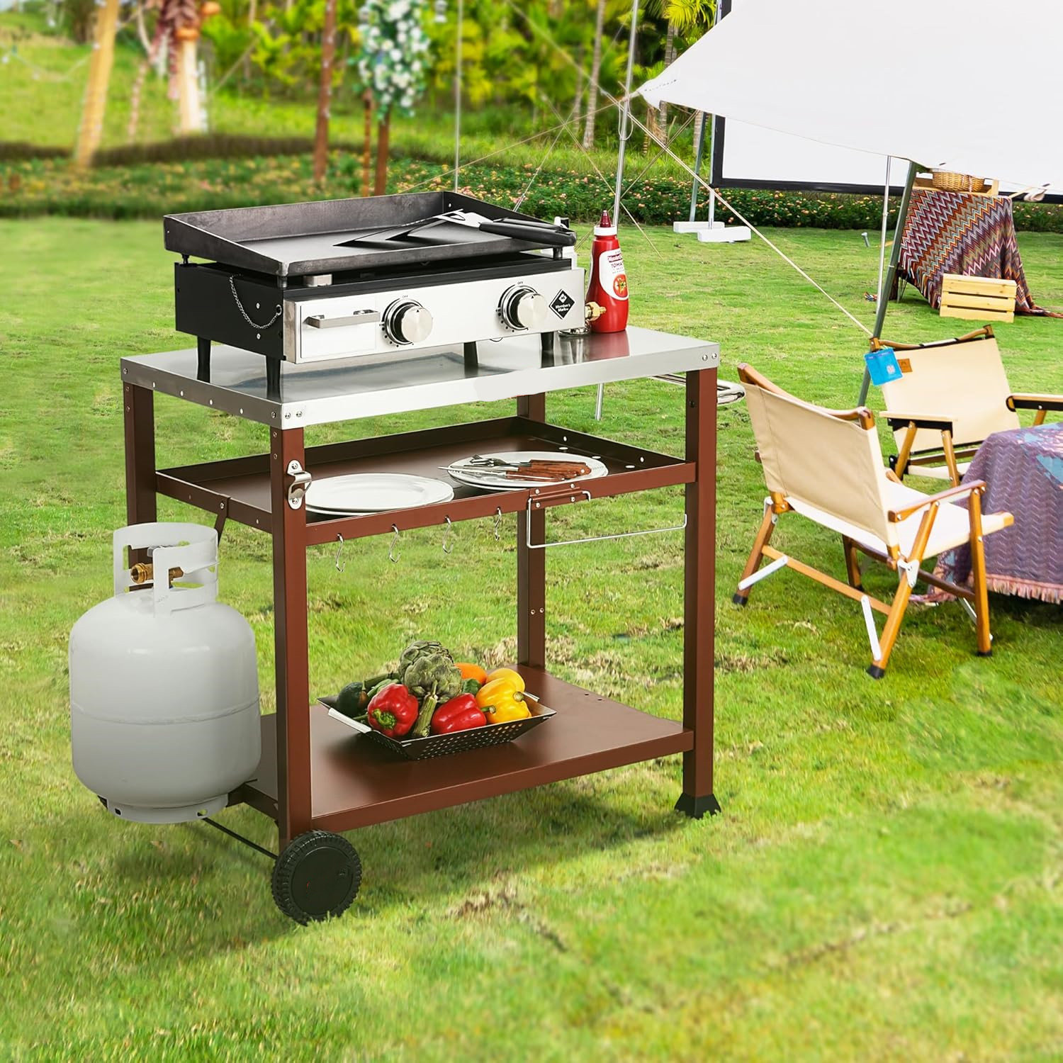 Hokku Designs 3-Shelf Outdoor Grill Table With Wheels,Movable,Stainless ...