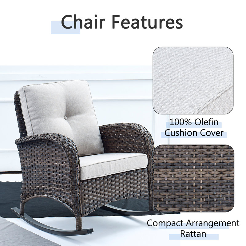 Red Barrel Studio® Gaetanino Wicker Rattan Outdoor Rocking Chair Set ...