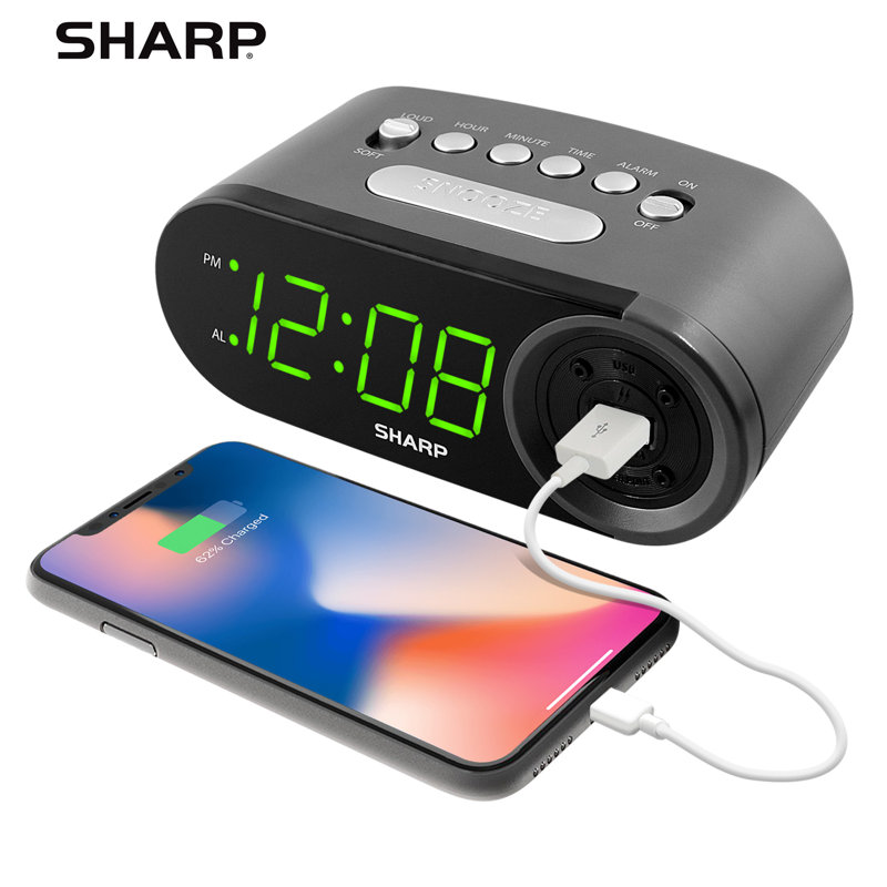 Sharp Digital Alarm Clock, Electric Operated, Tabletop, 2 AMP High ...