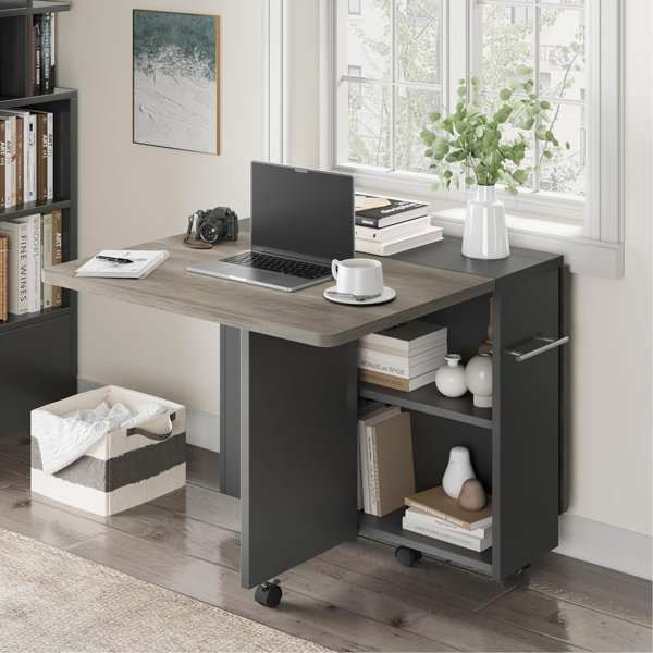 Orren Ellis Folding Dining Table with Drop Leaf, 6 Wheels and 2-Layer ...