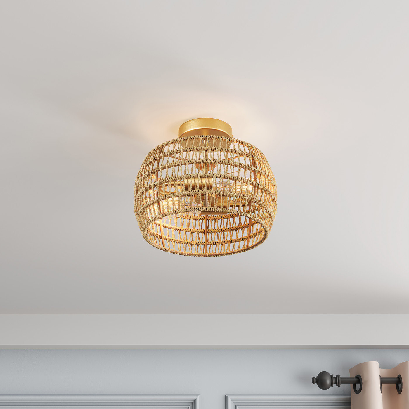 Mercer41 Gotthardt 2-Light Bulbs Retro Farmhouse Rattan Boho Dimmable ...