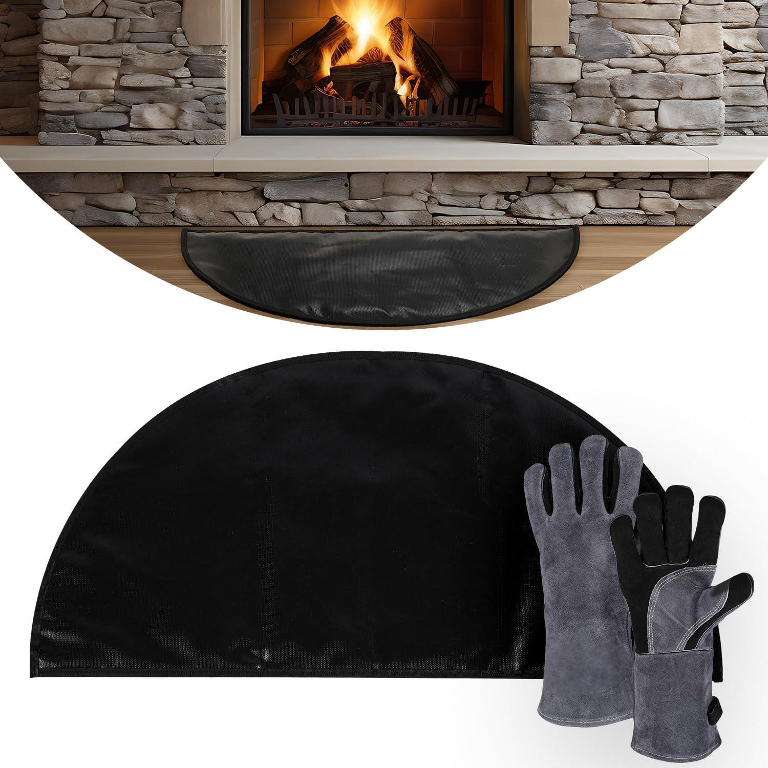 Latitude Run® Fireproof Fireplace Hearth Mat 28"X14" Plus Gloves | Wayfair