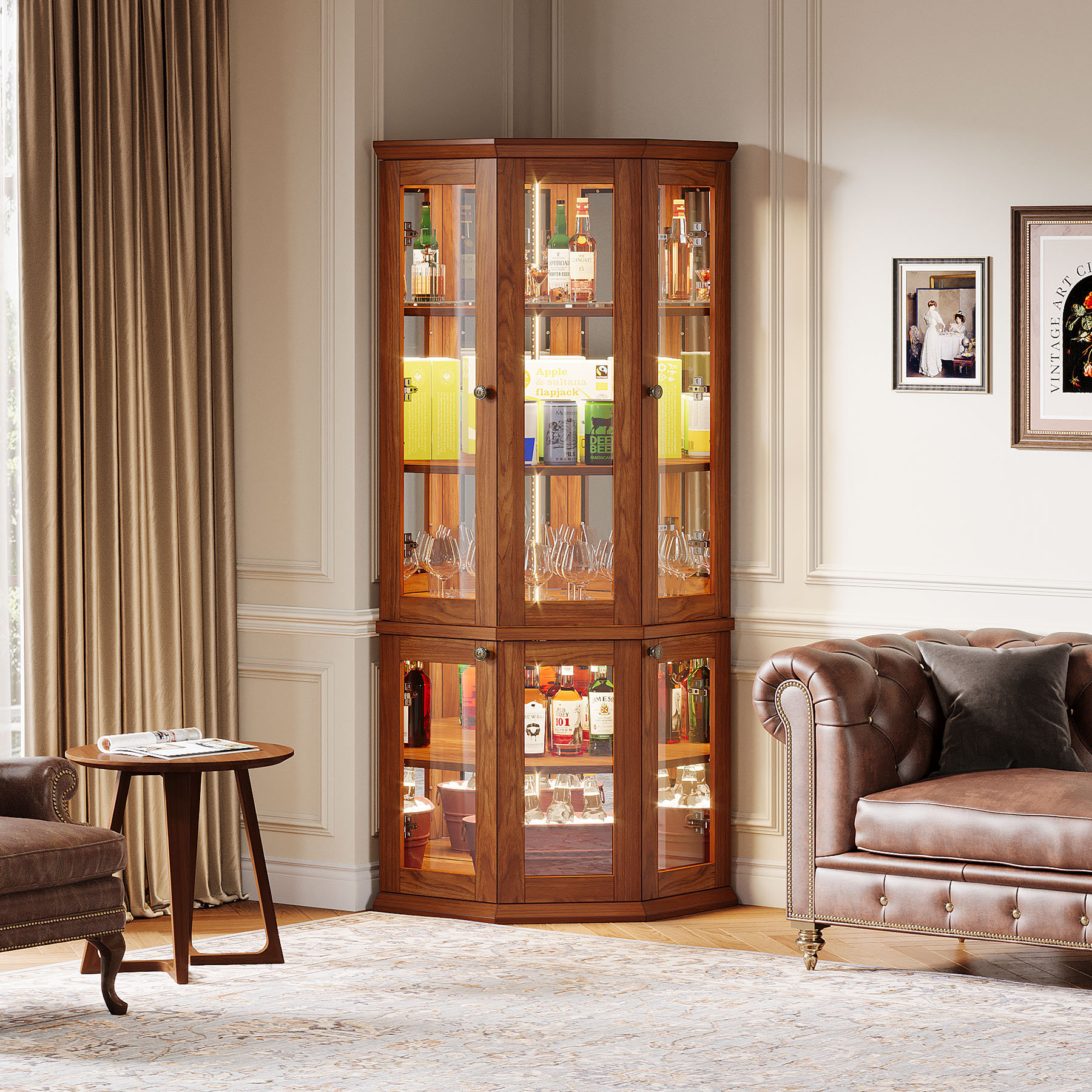 Lark Manor™ 70" Tall Corner Bar Cabinet, Mid-Century Modern Wine Bar ...