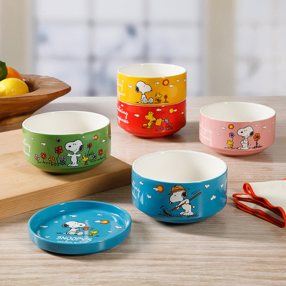 Peanuts Snoopy 6 Pack Stackable 5.5" Decorated Stoneware Bowl Set W ...