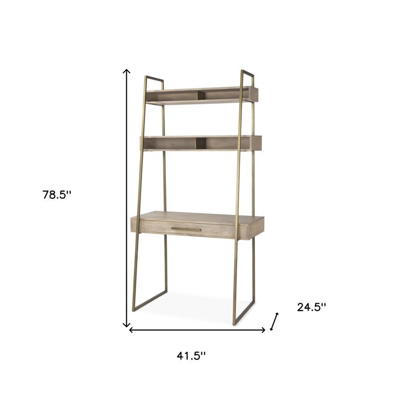 HomeRoots 42" Brown and Gold Solid Wood and Metal Sled Ladder Desk ...