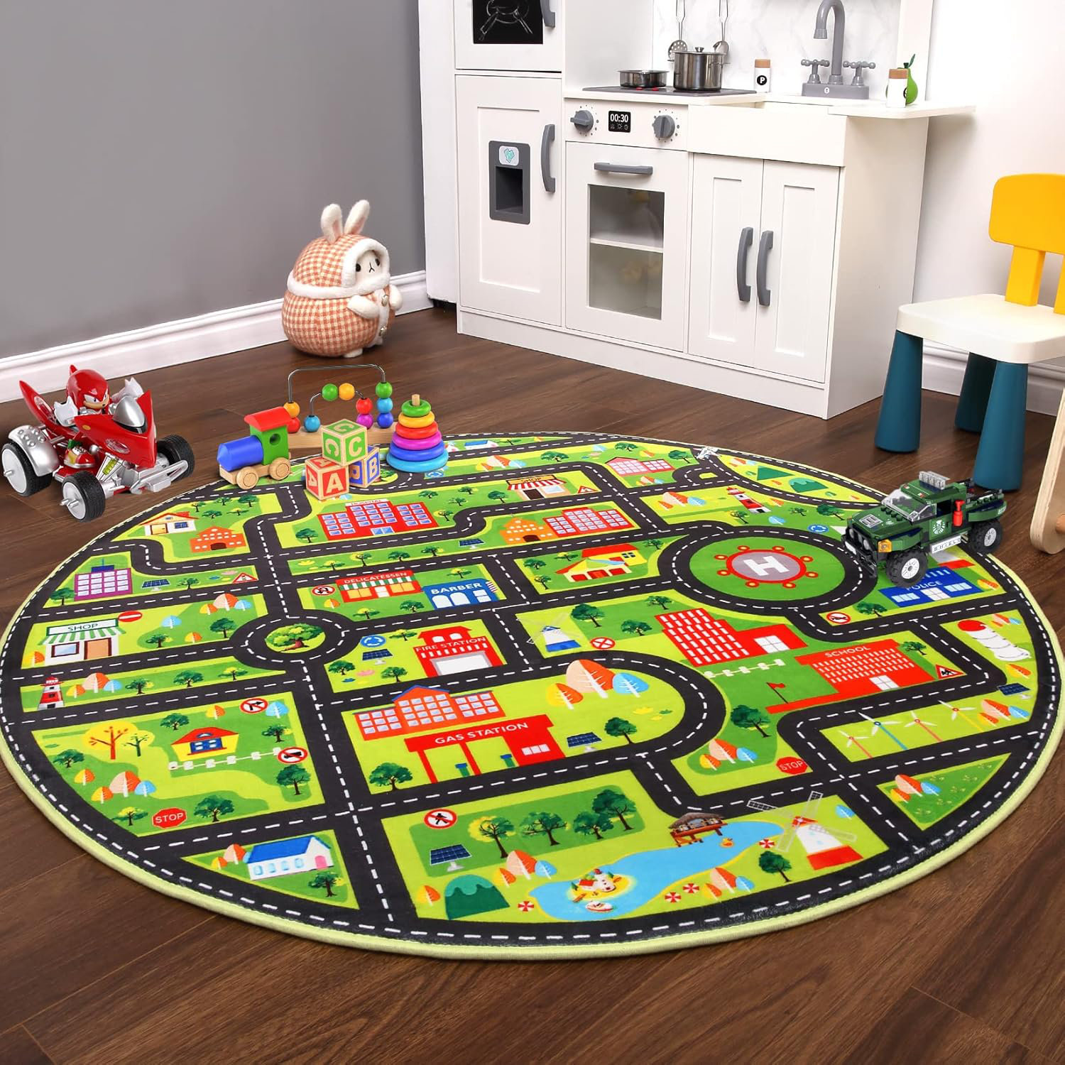 MAGBIX Kids Carpet 4Ft Round Kids Rug,Playroom Car Rug Play Mat,City ...