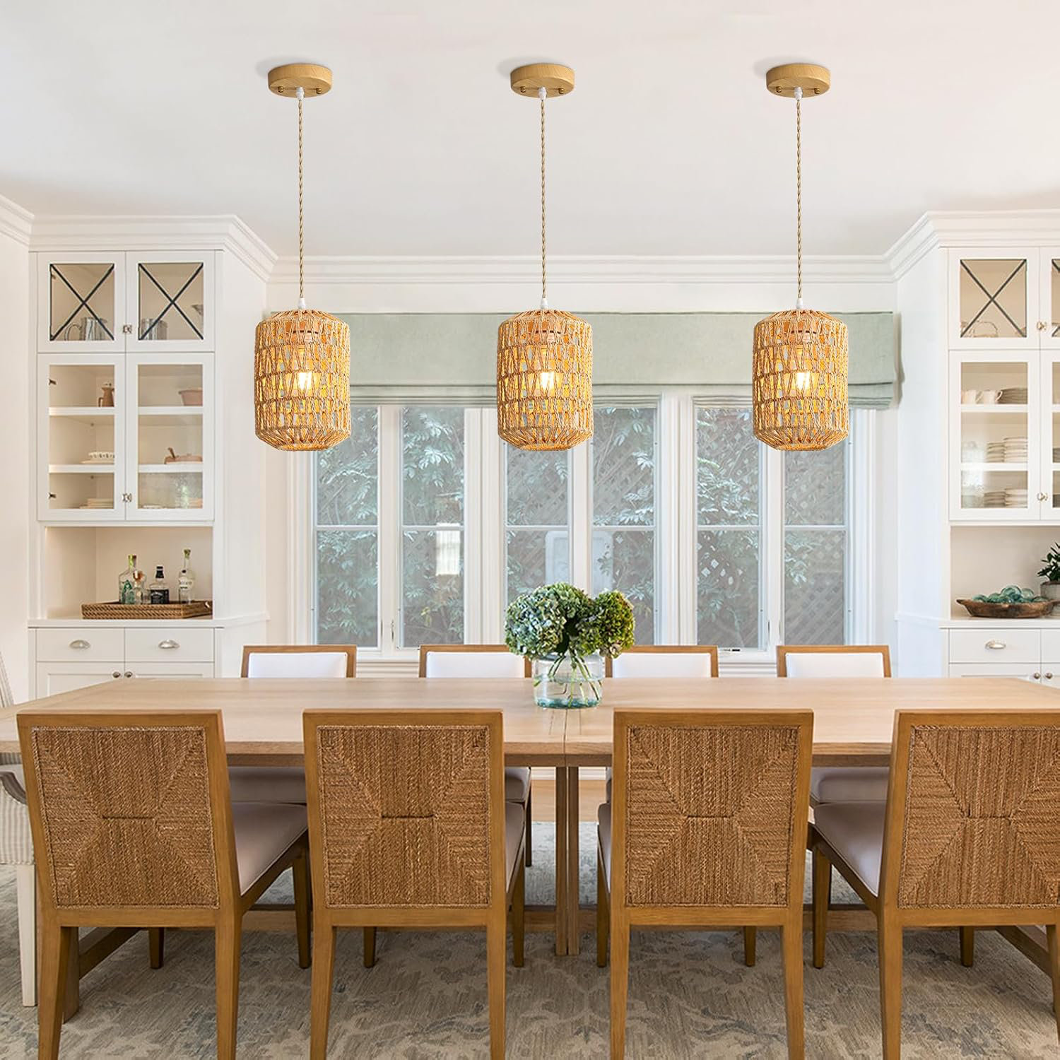 Bay Isle Home™ 2-Pack Boho Rattan Pendant Light Fixture, Hand-Woven ...