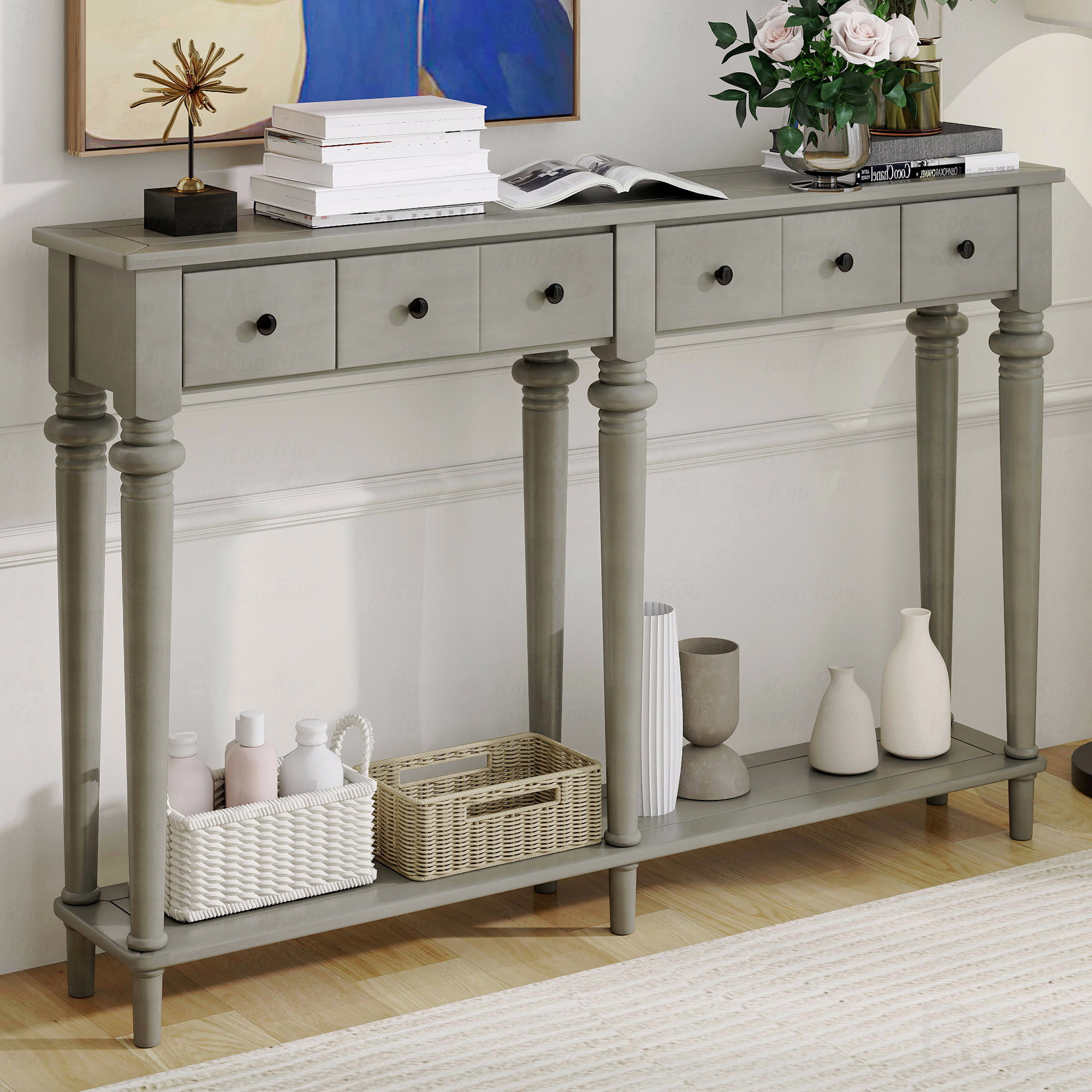 17 Stories Retro Entryway Console Table With 4 Drawers - Open Shelf ...