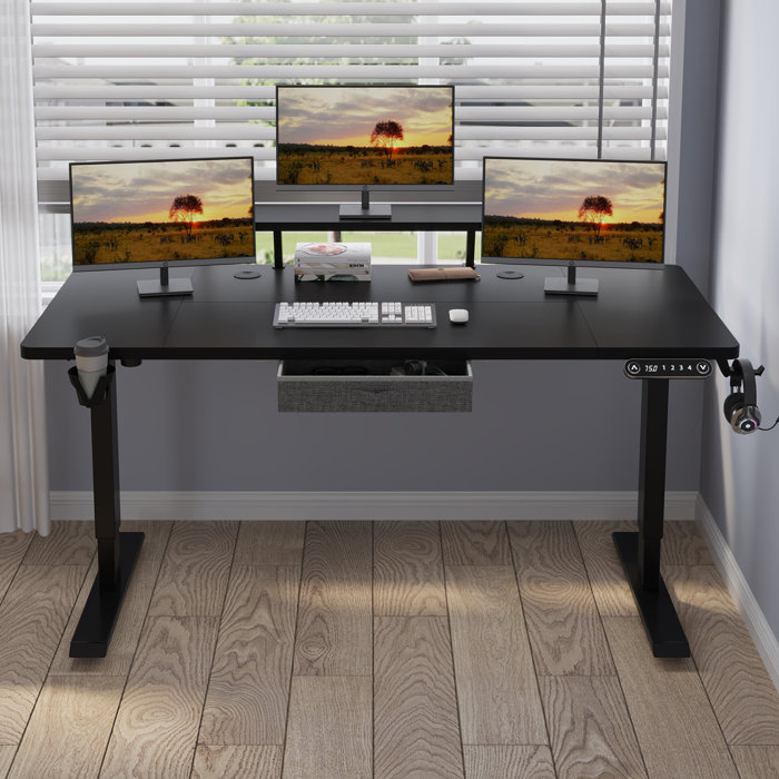 Inbox Zero Lasherrie Height Adjustable Standing Desk With A Layer ...