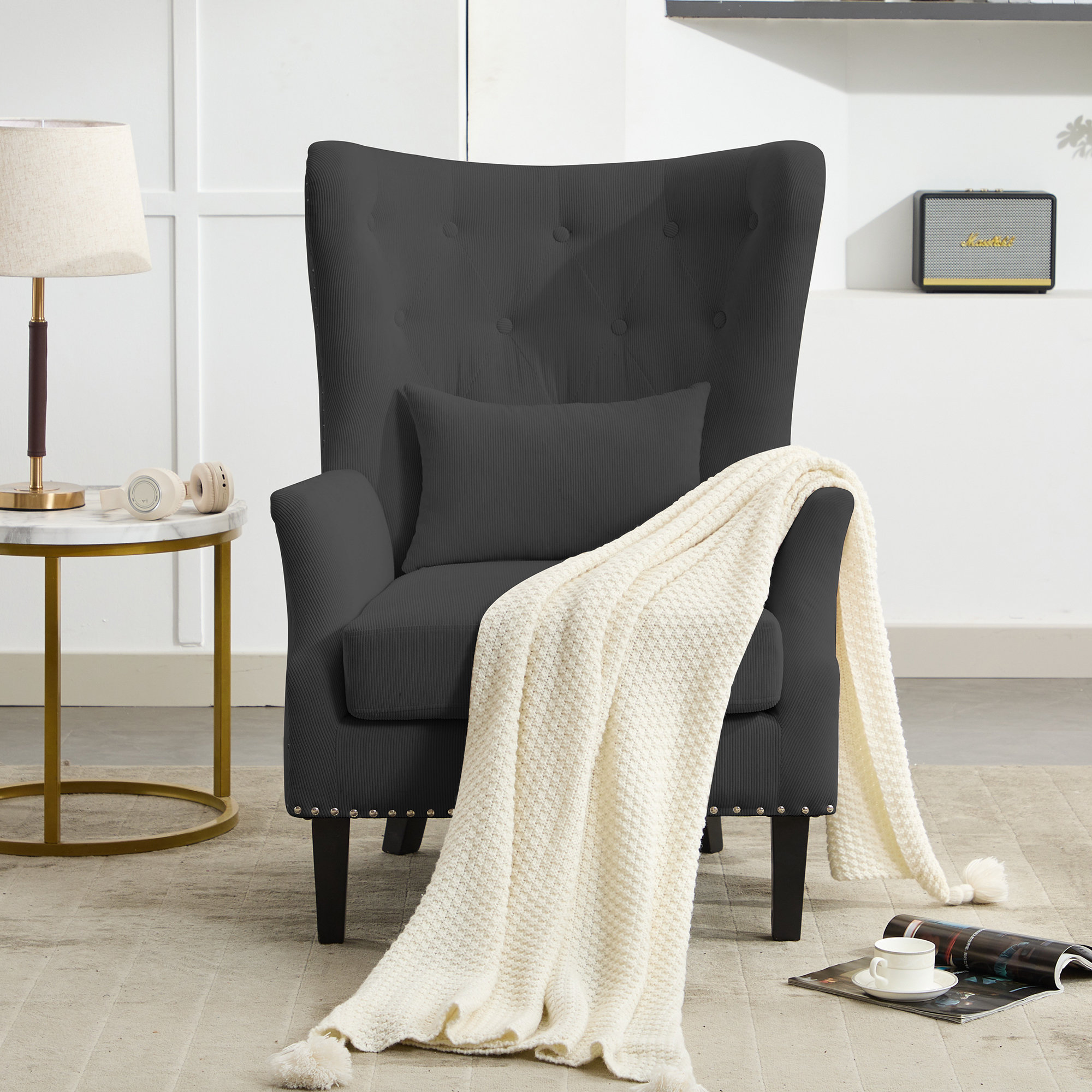 Lark Manor™ 31.5” Tufted Wingback Chair with Solid Wooden Frame and ...