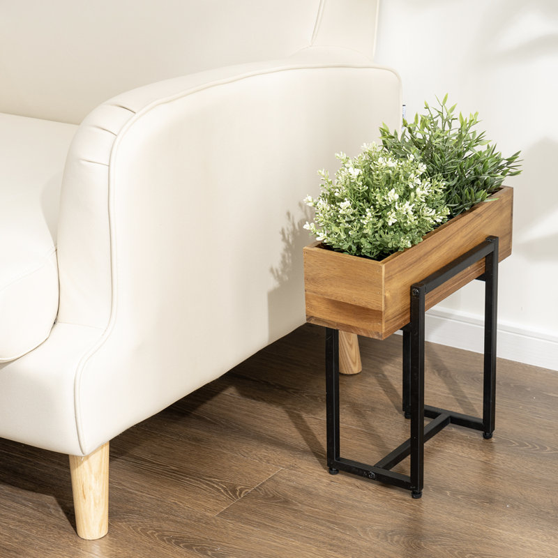 17 Stories 15 Inch Indoor Wood Planter Pot with Black Stand | Wayfair