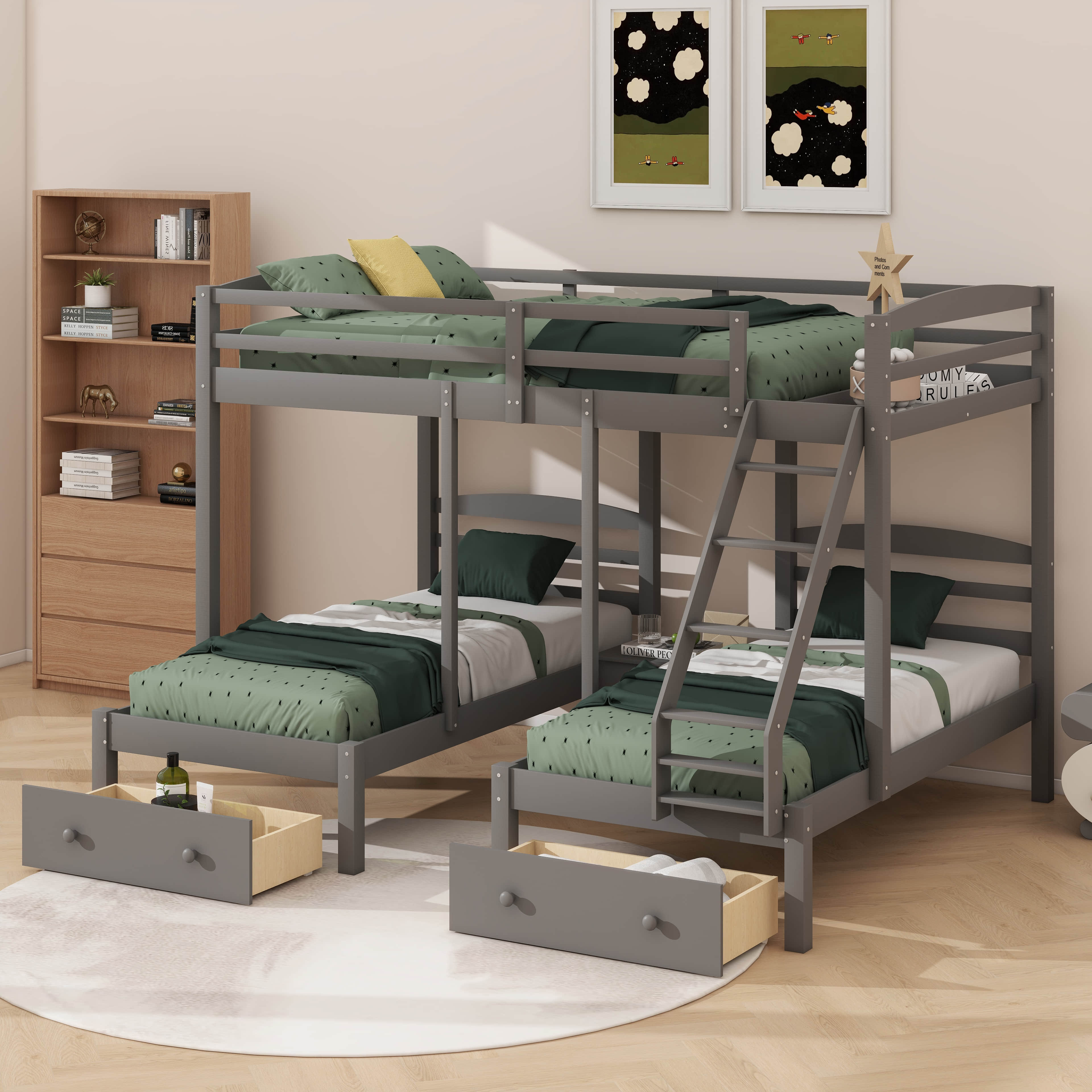 Harriet Bee A Triple Bunk Bed With A Full-Size Bed Over Two Twin Beds ...