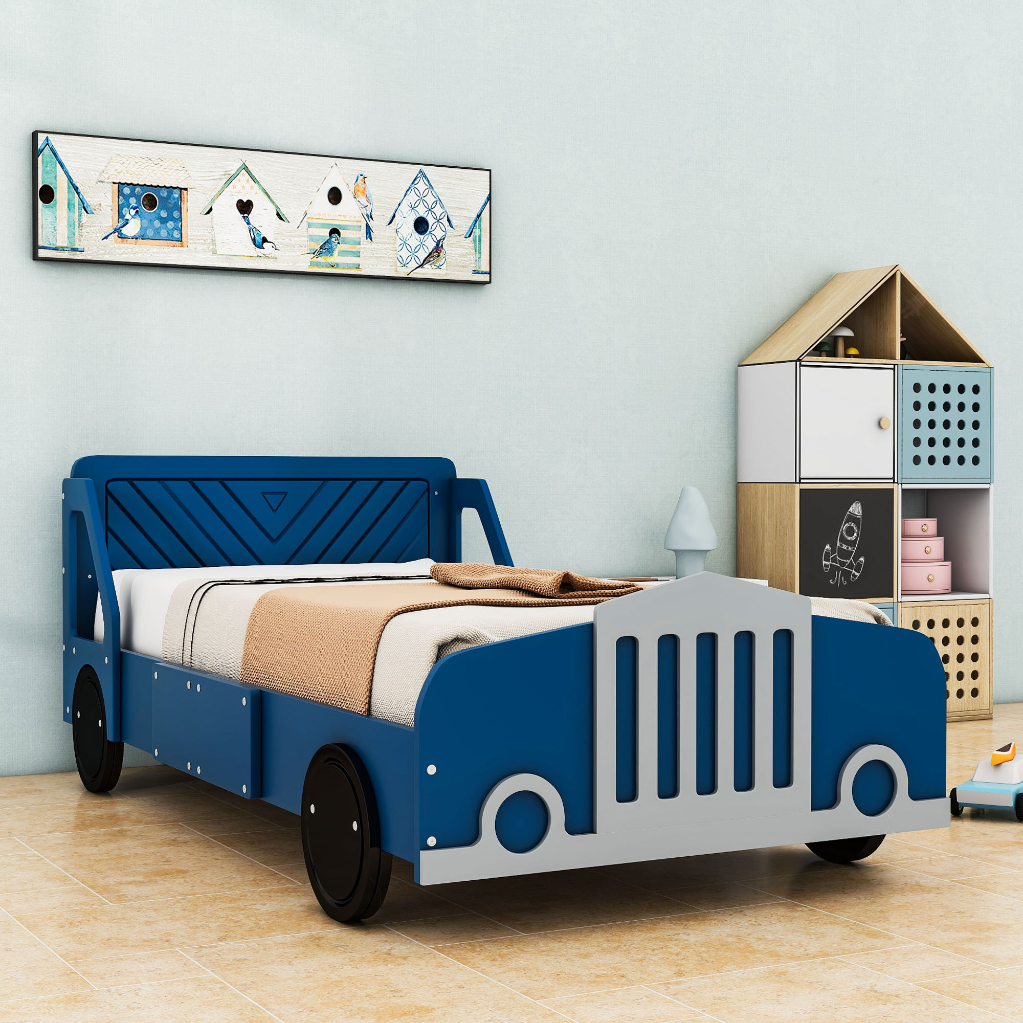 Zoomie Kids Eye-Catching Car Design Bed With Side Rails And Headboard ...