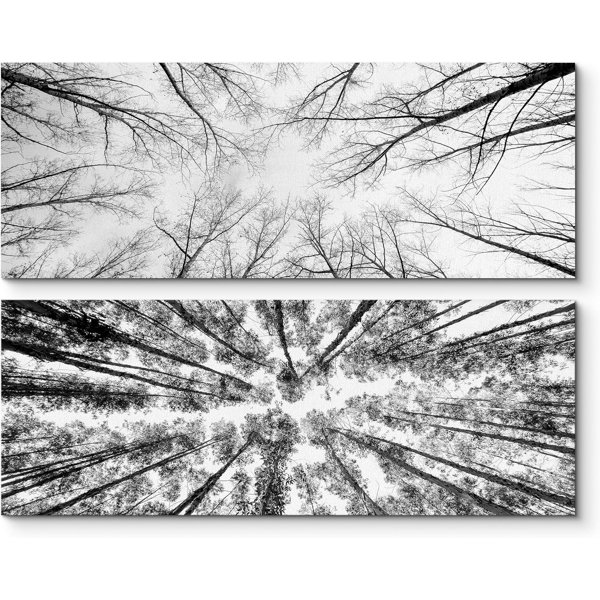 IDEA4WALL Black And White Forest Tree On Canvas 2 Pieces Print | Wayfair