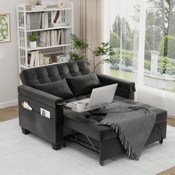 Everly Quinn 38 Inches Wide Convertible Sofa Bed, 2-Seater Velvet ...