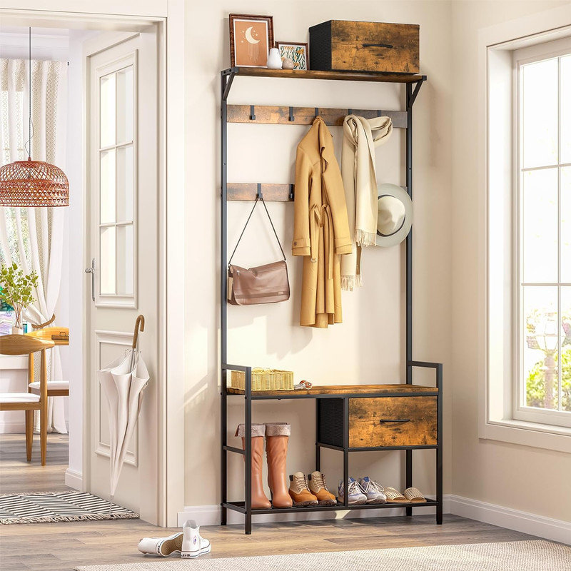 17 Stories Tollette Hall Tree 33.07'' Wide with Bench and Shoe Storage ...