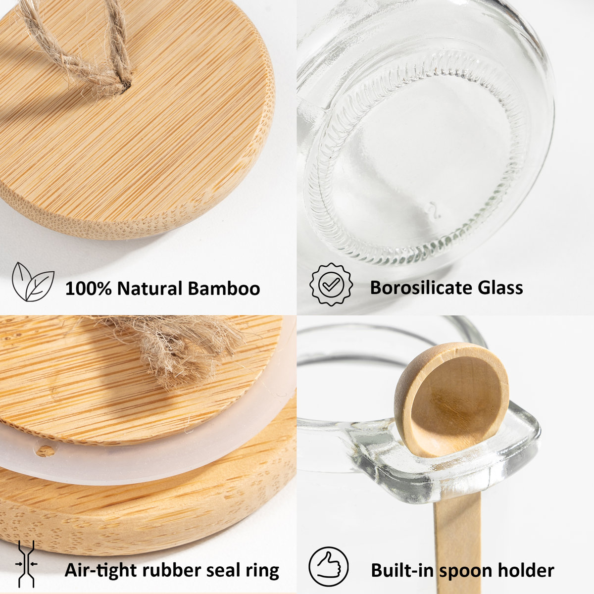 Design Inn 12 Airtight Glass Spice Jars with Bamboo Lids 8oz Spice ...