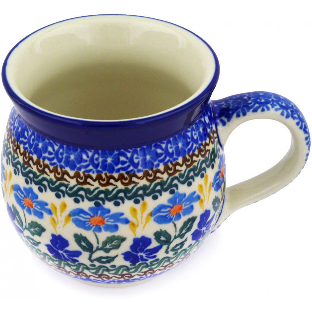 Polmedia Polish Pottery 12 Oz Stoneware Bubble Mug - Blue Forget-Me ...