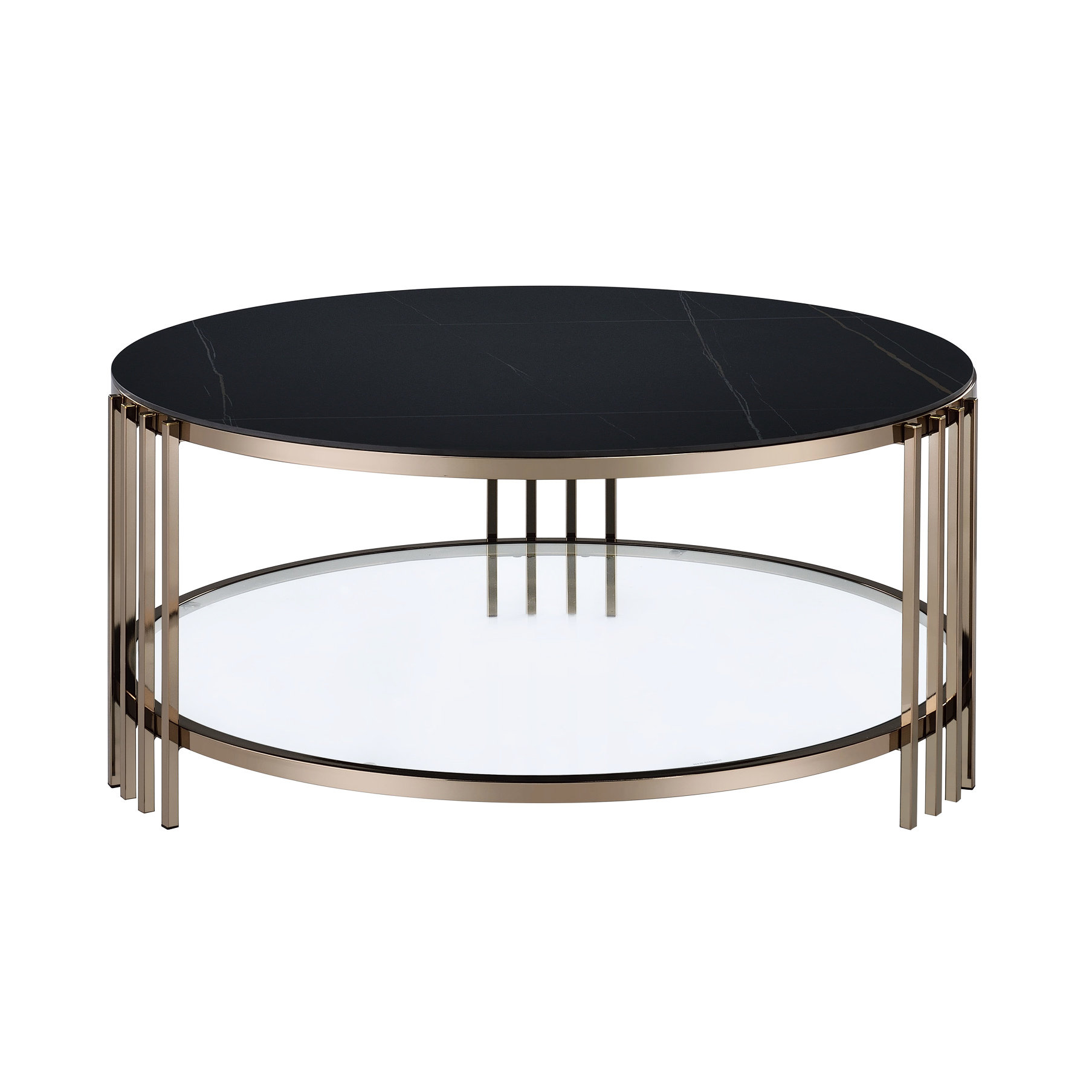 Latitude Run® Round Sintered Stone Top Coffee Table With Storage Shelf ...