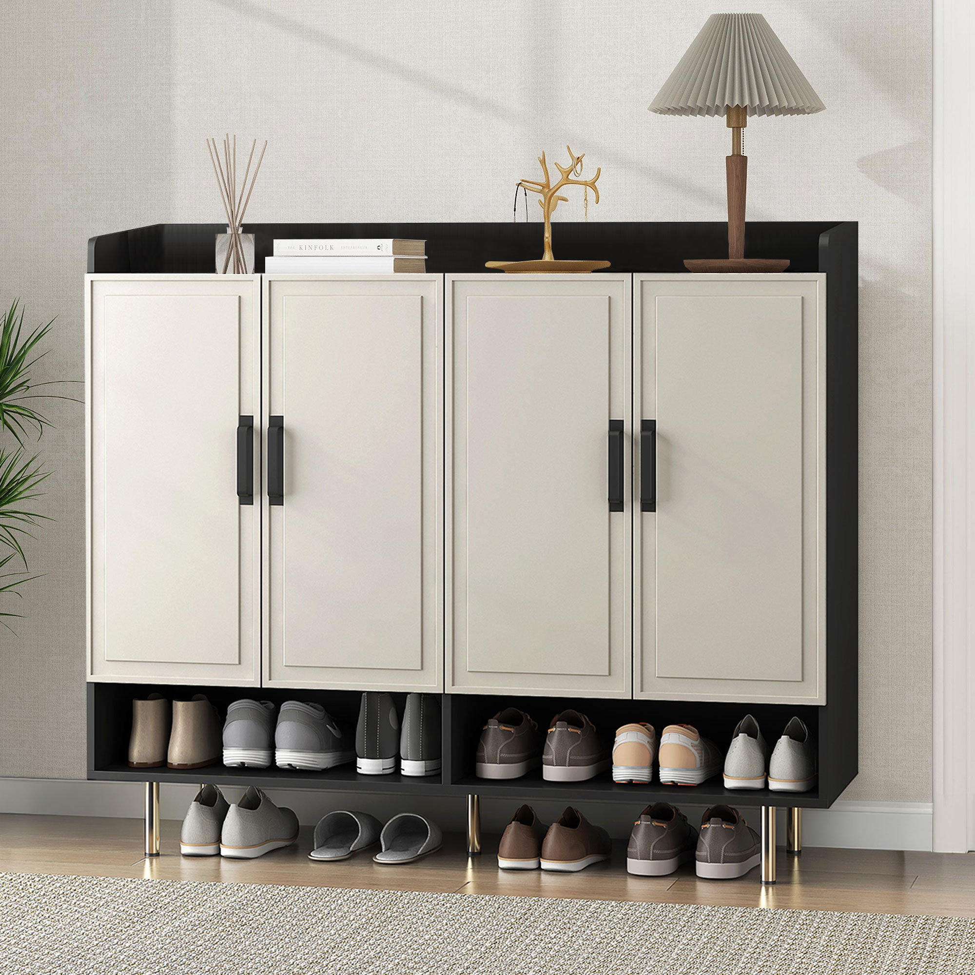 Everly Quinn Large Shoe Cabinet, Modern Shoe Organizer With 4 Doors ...