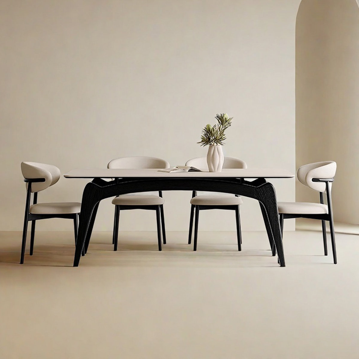 Sleek Surface Designs Nordic white rock slab rectangular dining table ...