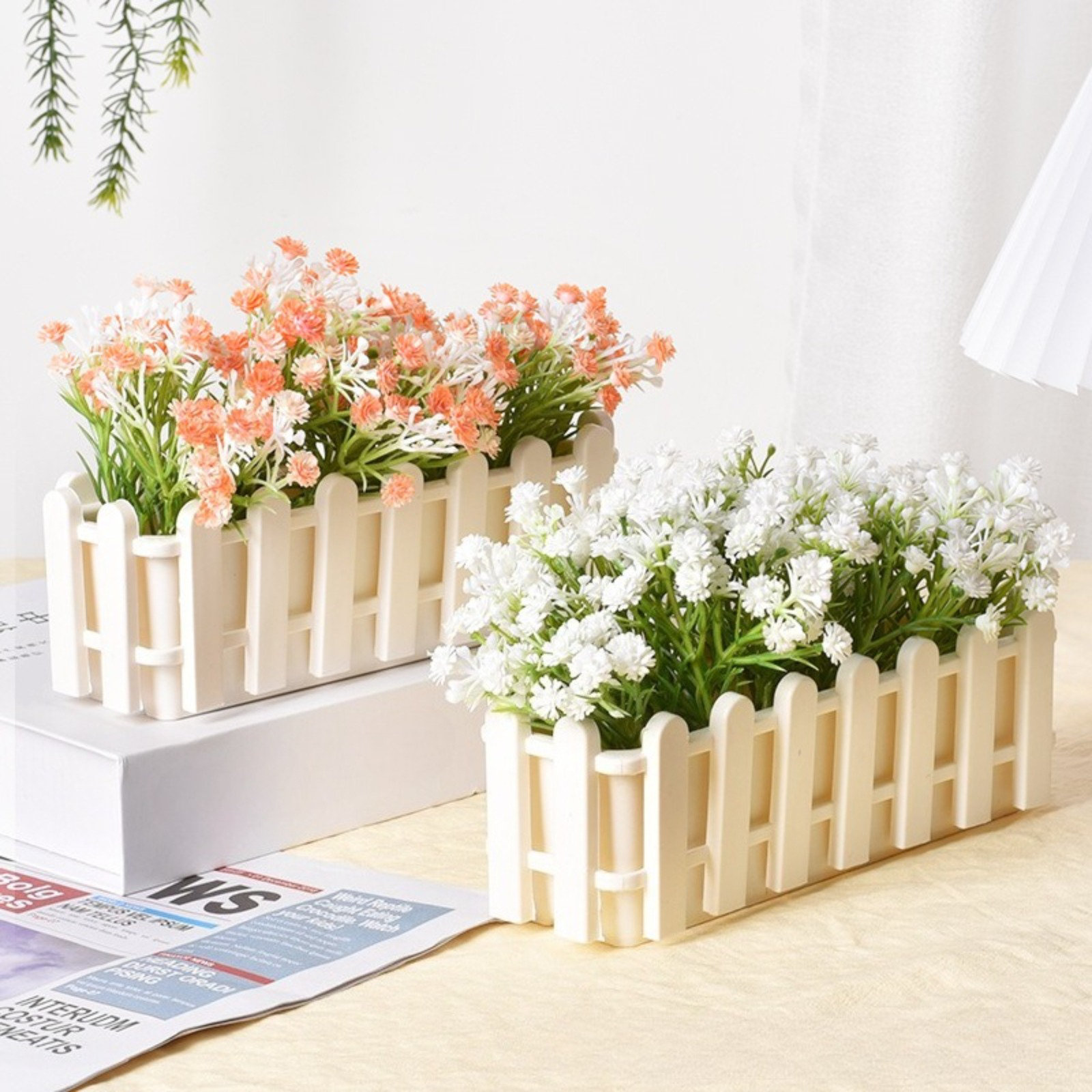 Gracie Oaks 3Pcs Classic Picket Fence Planter Boxes Rectangular ...