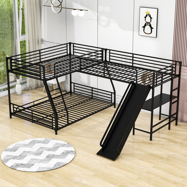 Viv + Rae™ Kitson Twin Over Full Metal L-Shaped Bunk Bed with Built-in ...