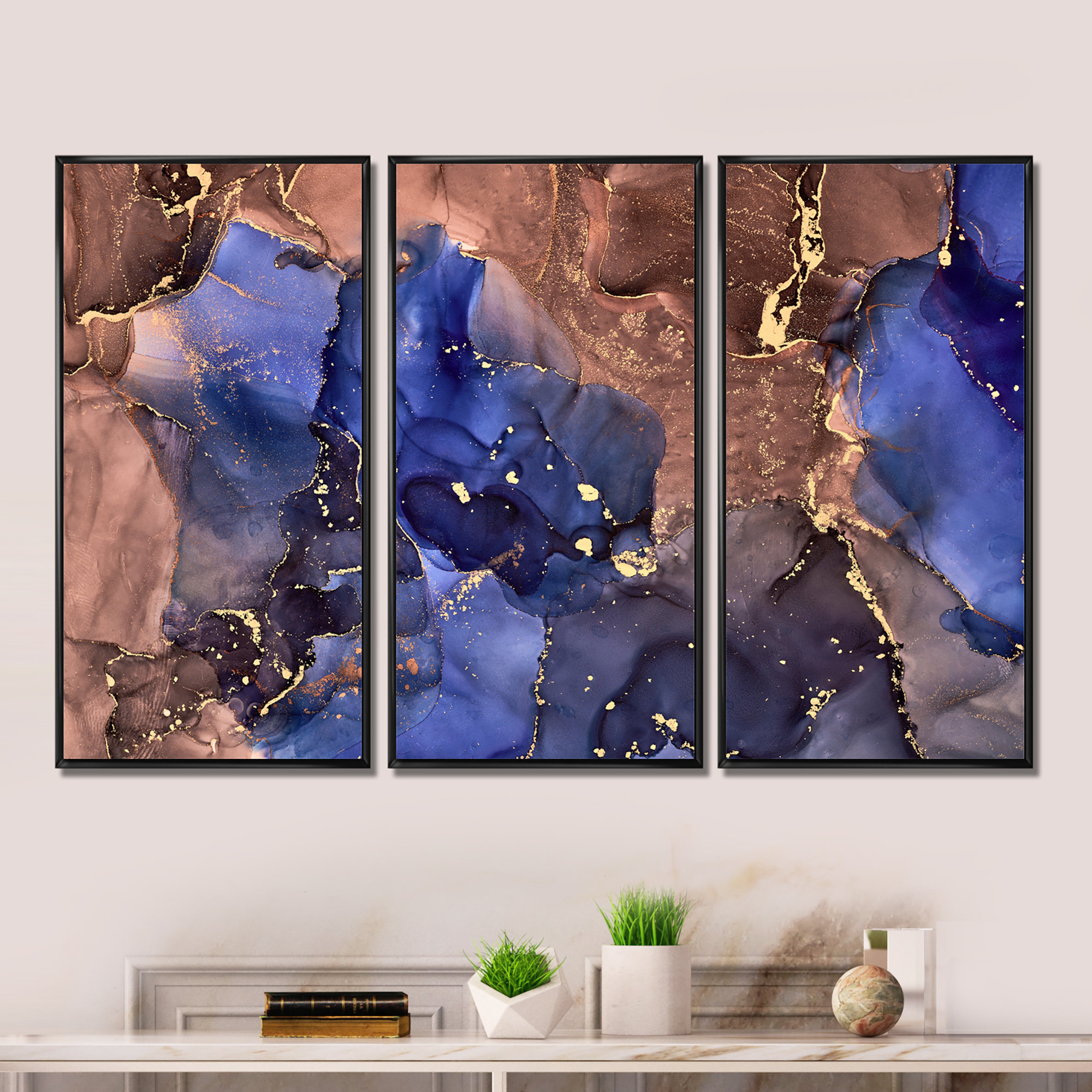 Everly Quinn Blue Luxury Abstract Fluid Art XIV - Modern Framed Canvas ...