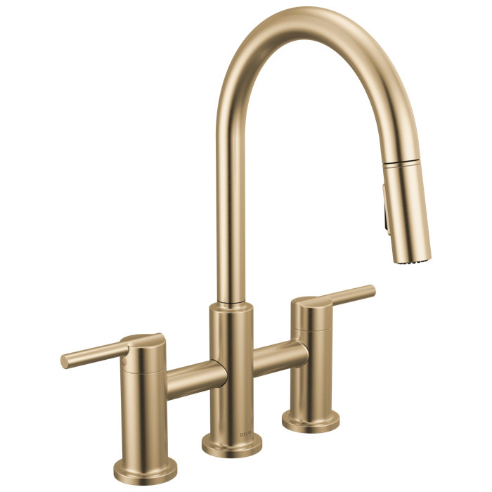 Delta Nicoli Pull-Down Bridge Kitchen Sink Faucet, Two Handle Kitchen ...