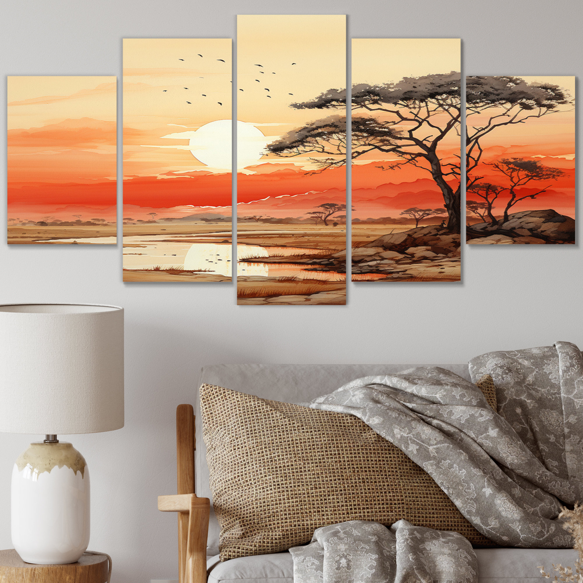 Winston Porter Orange Yellow African Landscape - African Canvas Print ...