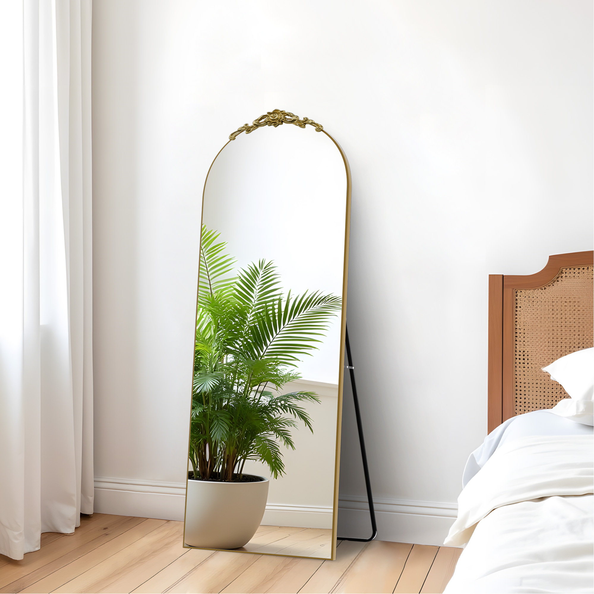 Astoria Grand Exquisite Wooden Arched Standing Mirror For Living Room ...