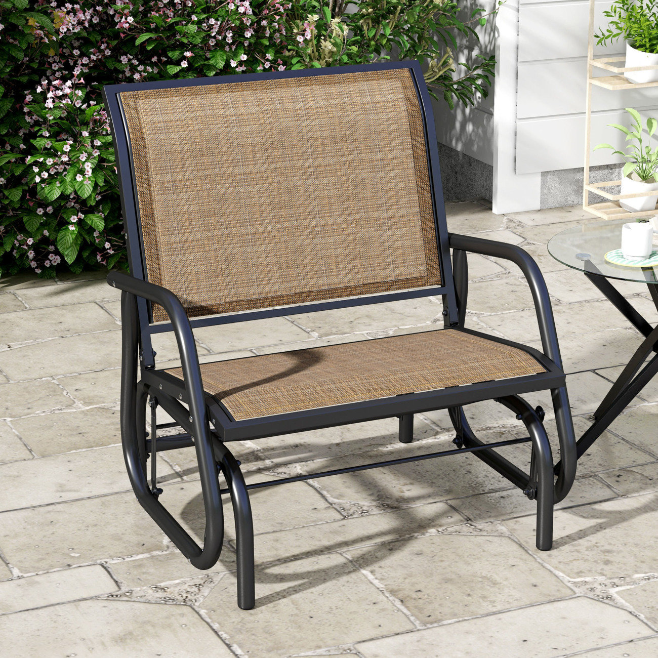 Ebern Designs Outsunny Porch Glider, Metal Frame Swing Glider Chair ...