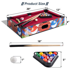 RayChee 20" Table Top Pool Table with Small Billiards Balls, Pool Cues ...