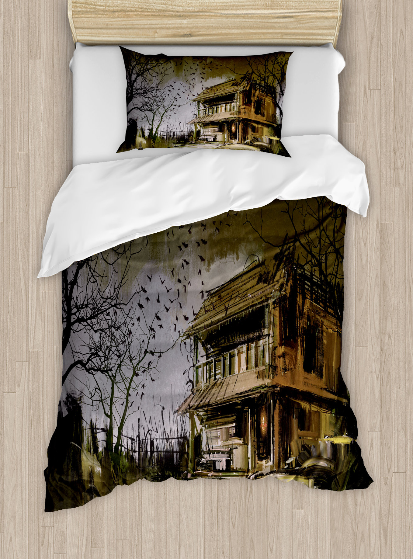 Ambesonne Rustic Home Brown/Gray/lack Microfiber Rustic Duvet Cover Set ...