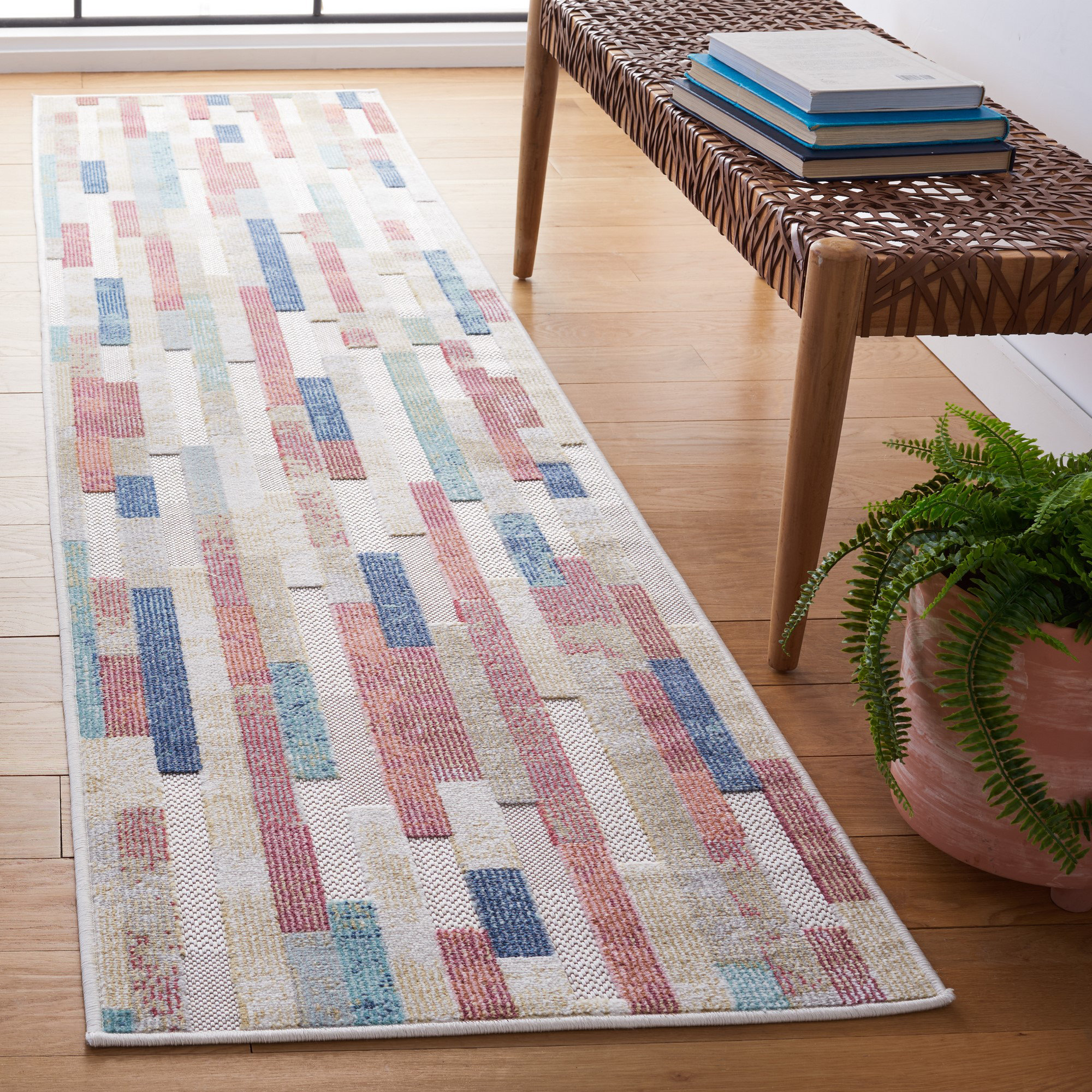 Latitude Run® Saram Striped Red Aqua/Ivory Area Rug | Wayfair
