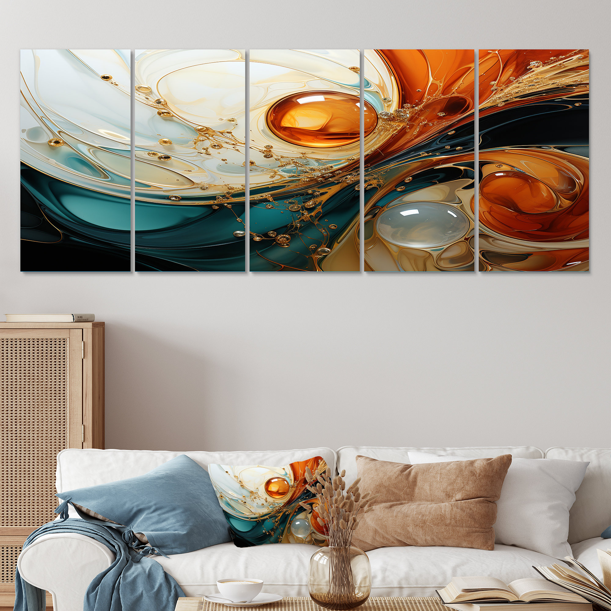 Ivy Bronx Orange And Emerald Marble Lava IV - Abstract Painting 5 Piece ...