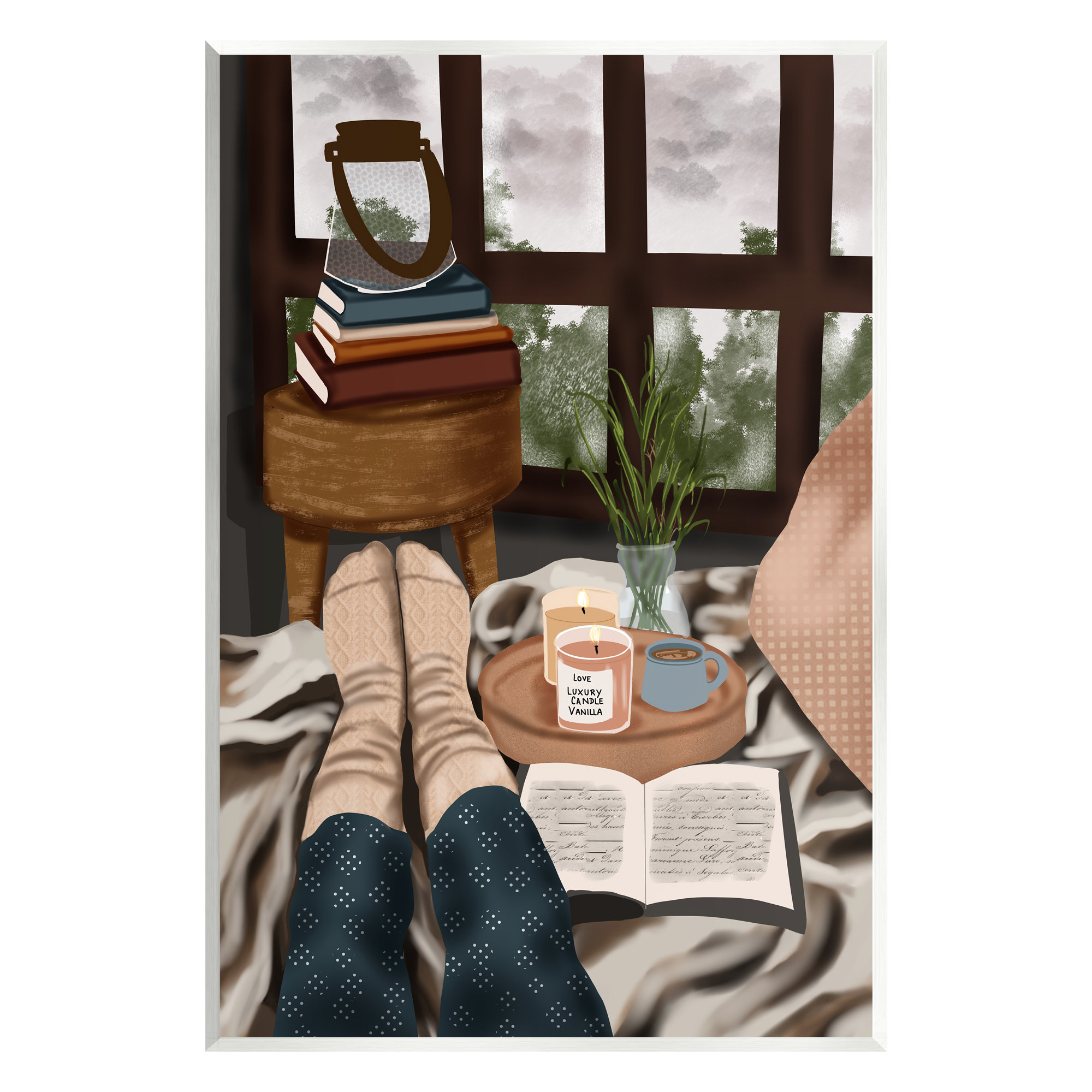 Stupell Industries Ba-778-Wood Relaxing Reading In Bed On MDF by Saba ...