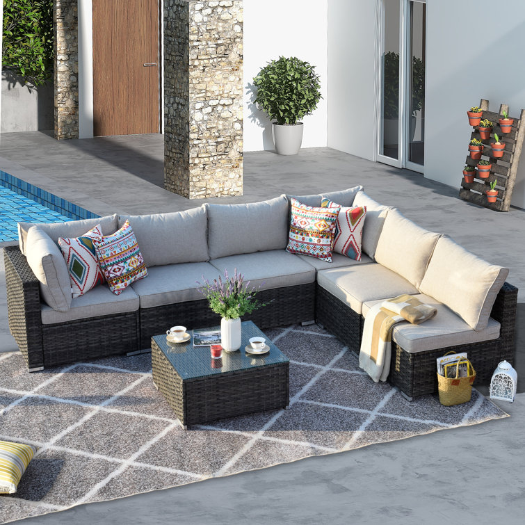 XIZZI 7 Piece Set With Section And End Table Outdoor Sofa Combination ...