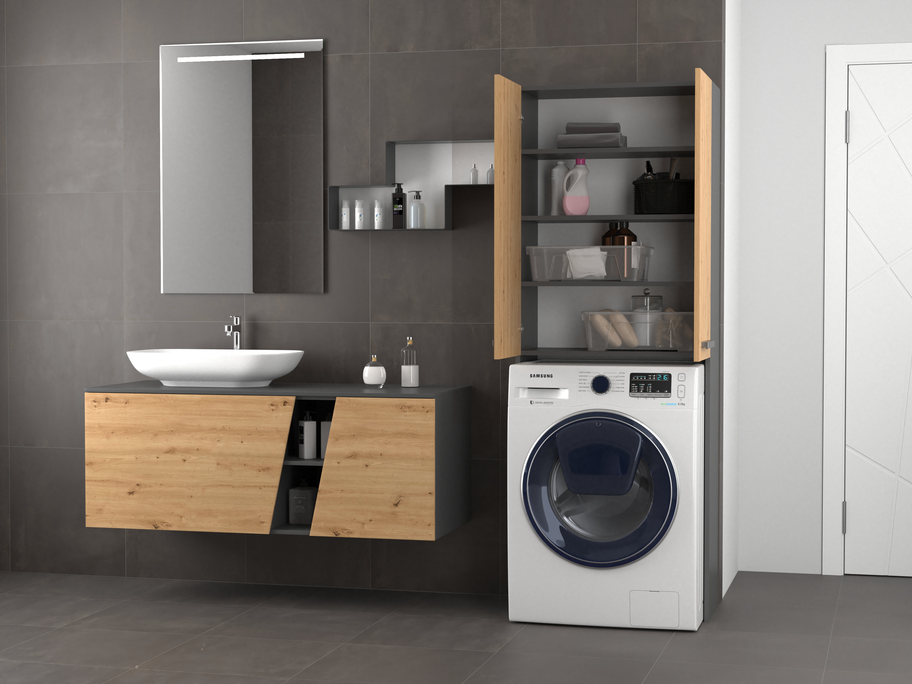 Ebern Designs Whatsize Compact Sonoma Washing Machine Cabinet, 180cm ...