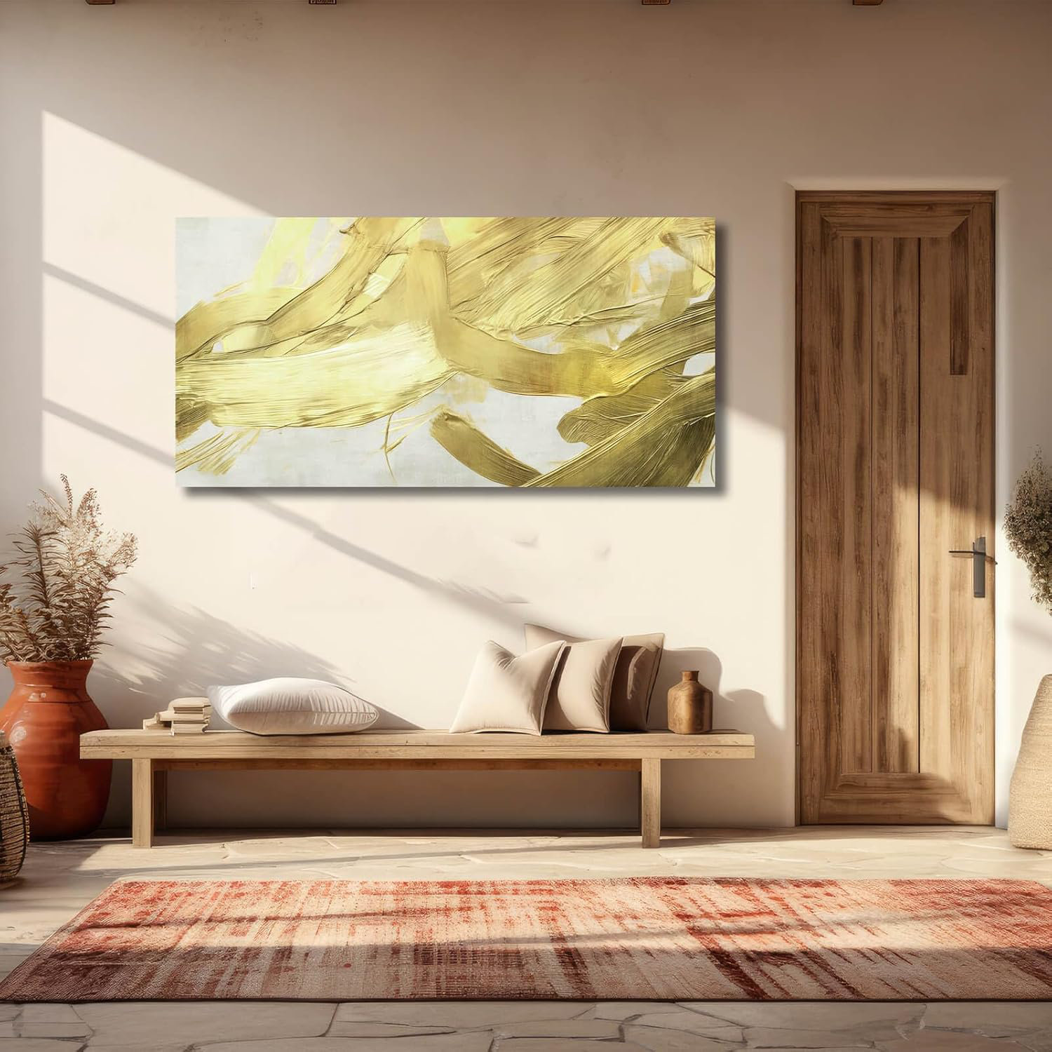 Mercer41 Gold Canvas Wall Art For Living Room Modern Abstract Artwork ...