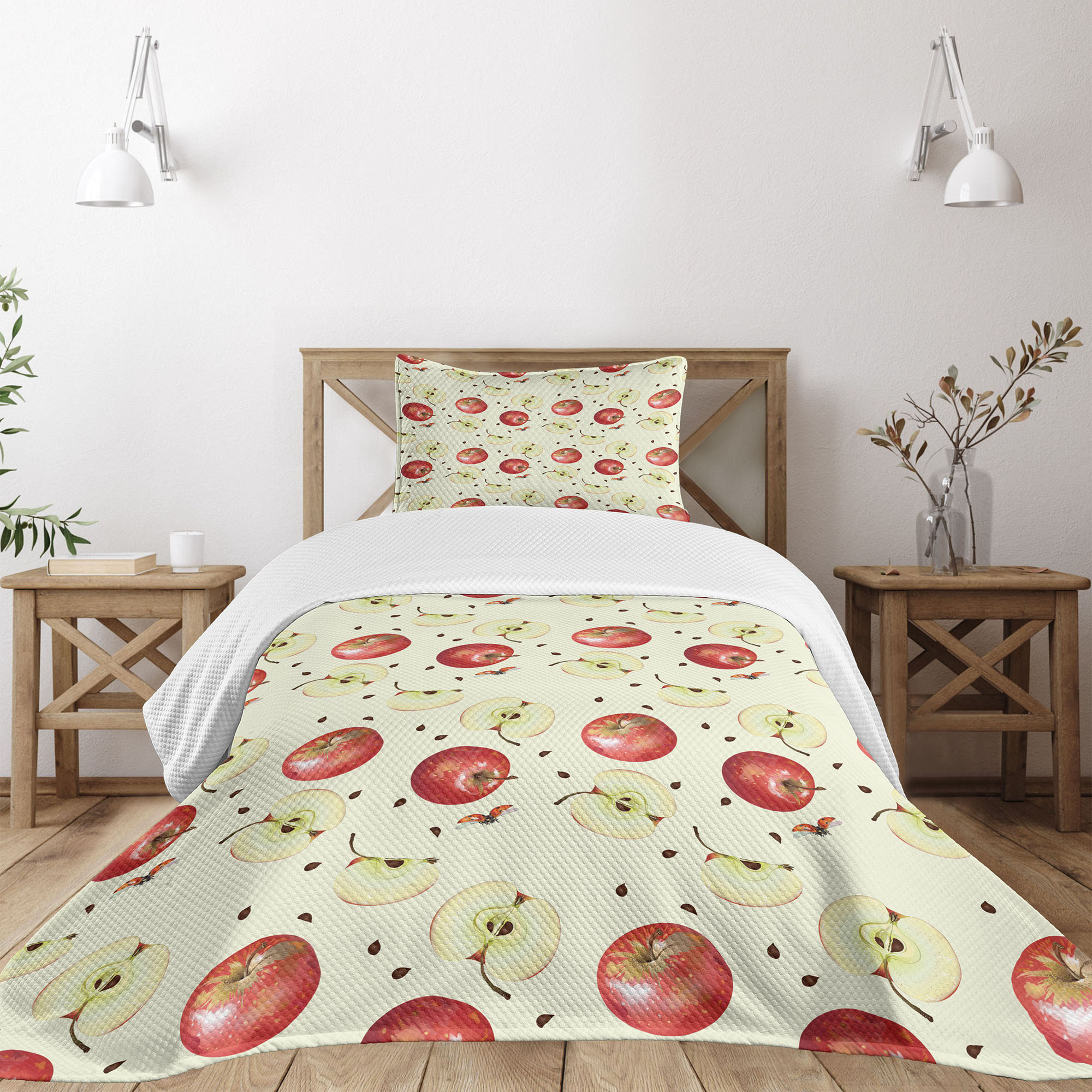 Ambesonne Fruits Bedspread Set Winter Cream Ruby Umber | Wayfair