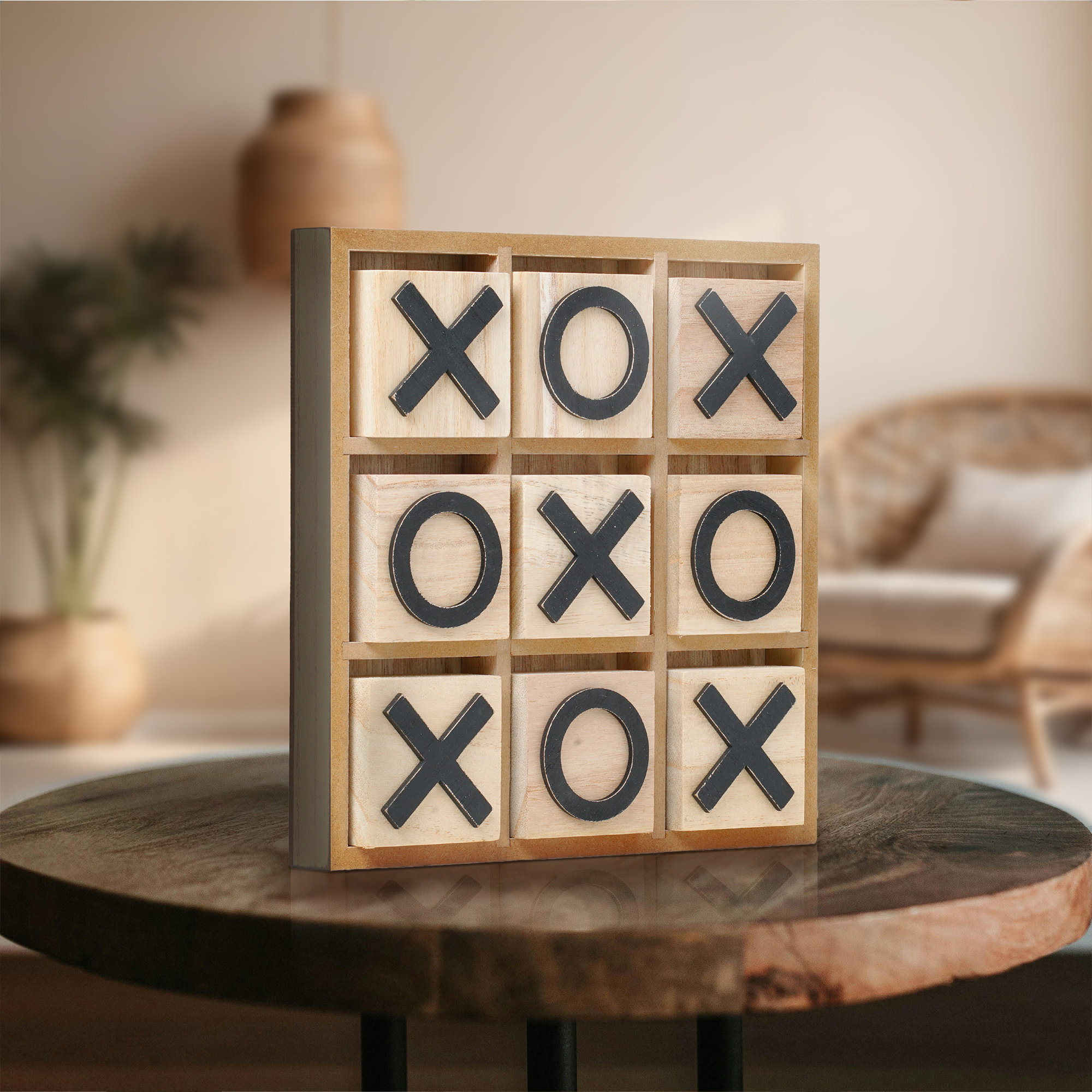 American Art Decor Noughts and Crosses Wood Tic Tac Toe Board Game ...