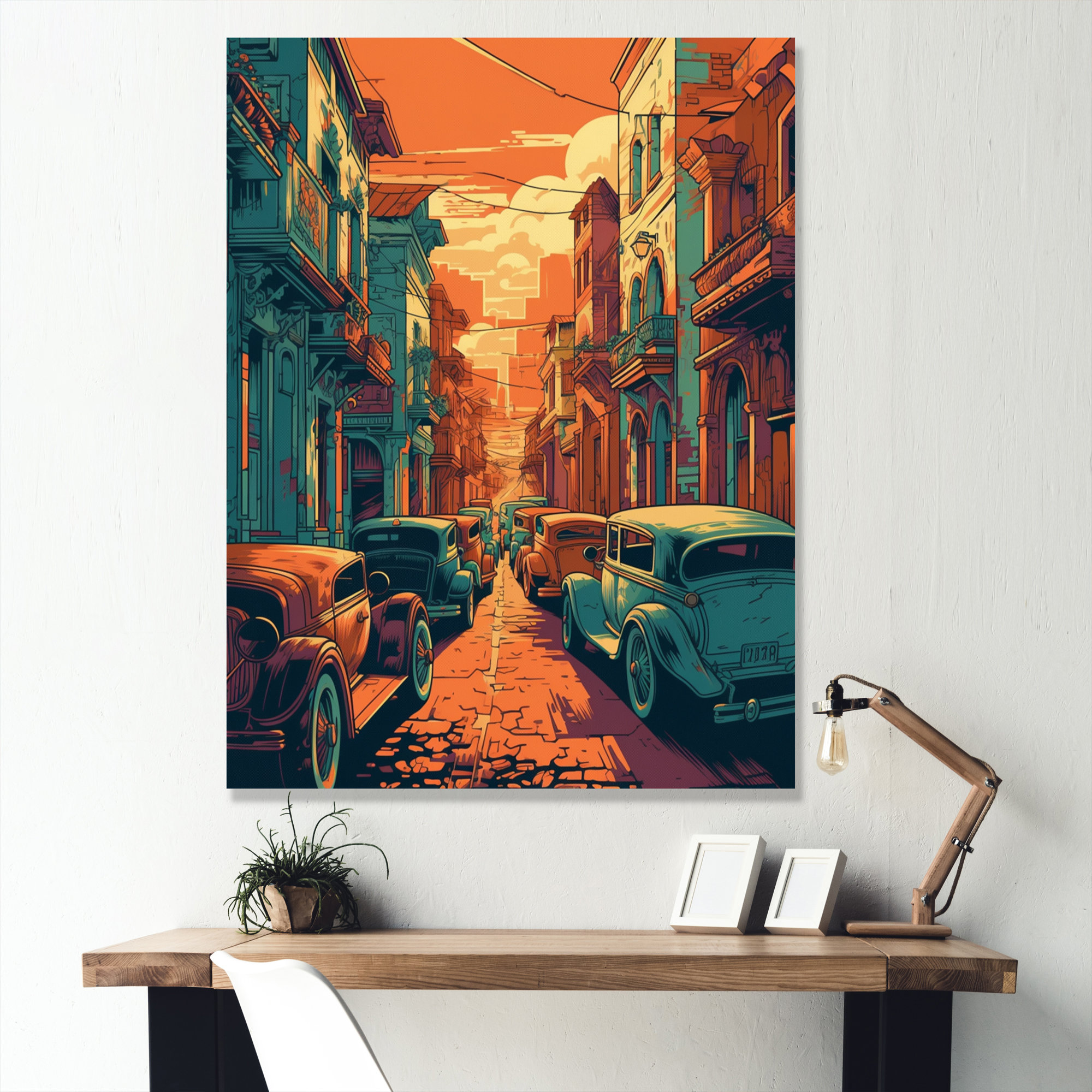 Red Barrel Studio® Ruebin Orange And Blue Parked Vintage Cars I On ...