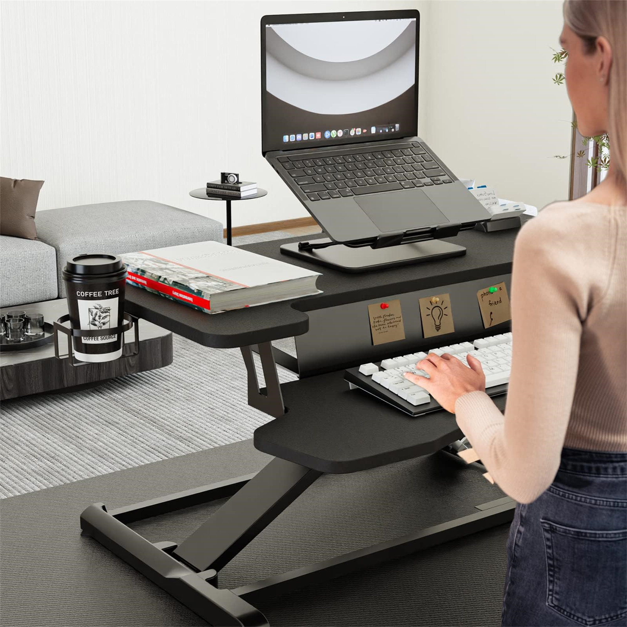 Inbox Zero 95Cm W Height Adjustable Rectangle Standing Desk Converter ...