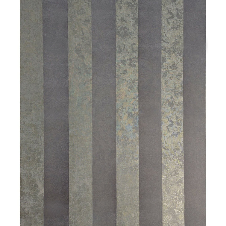 17 Stories Sunjay Striped Textured Gray Gold Metallic Flocking Velvet ...