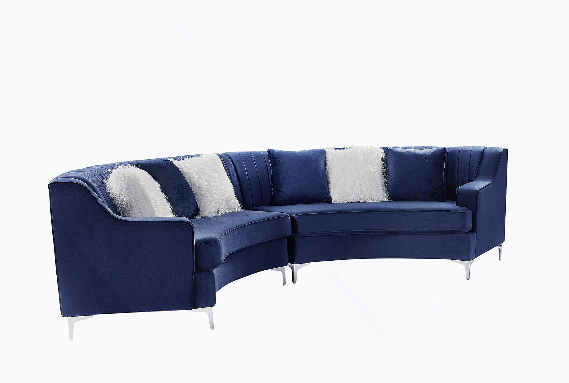 Everly Quinn Navy Blue Velvet Curved Sofa | Wayfair